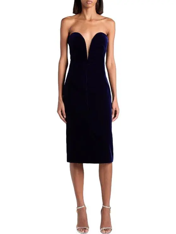TOM FORD Strapless Plunge Neck Stretch Velvet Cocktail Dress - Gv775 Purple Blue