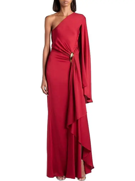 TOM FORD One-shoulder Silk Satin Gown With Belt Detail - Er402 Crimson