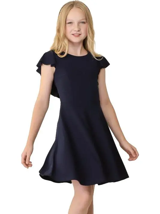 UN DEUX TROIS Flutter Sleeve Fit & Flare Dress - Navy