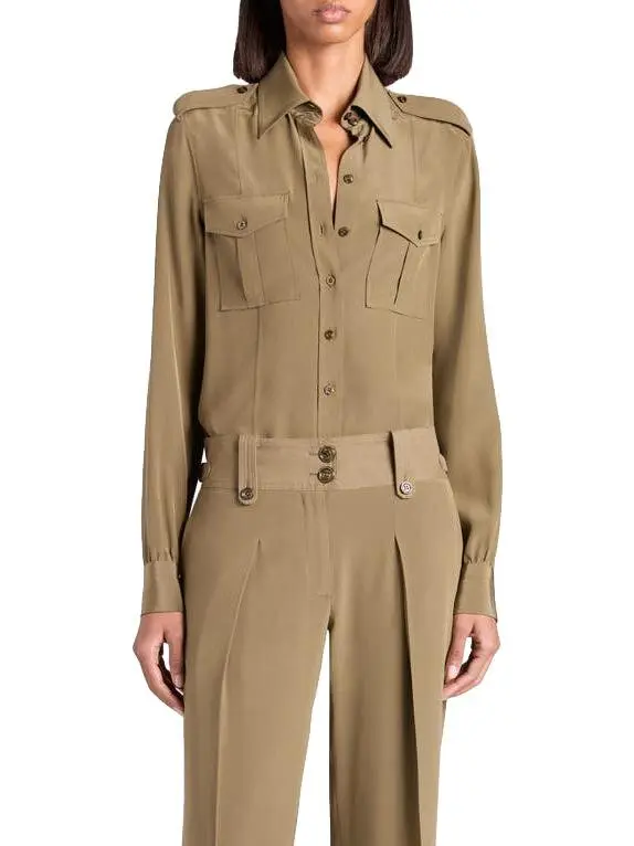 TOM FORD Silk Crêpe De Chine Military Shirt - Fg501 Khaki