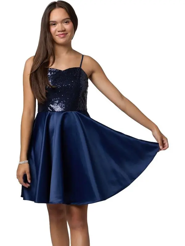 UN DEUX TROIS Sequin And Satin Party Dress - Navy