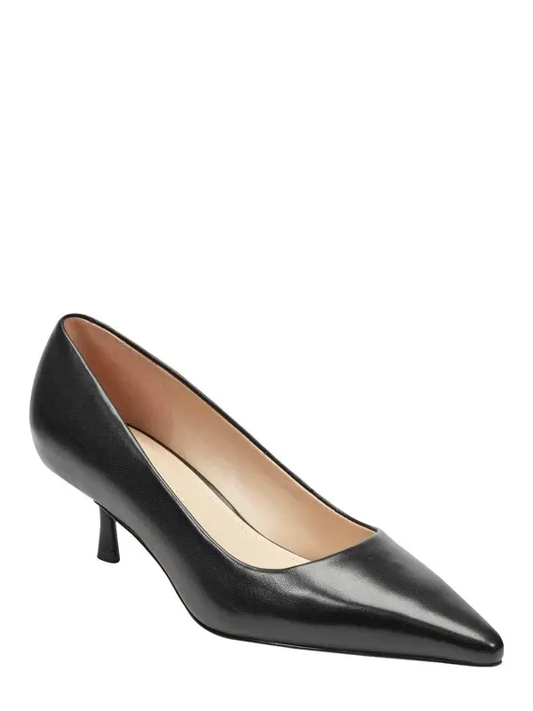 Marc Fisher Calynna Pointed Toe Kitten Heel Pumps - Black Smooth