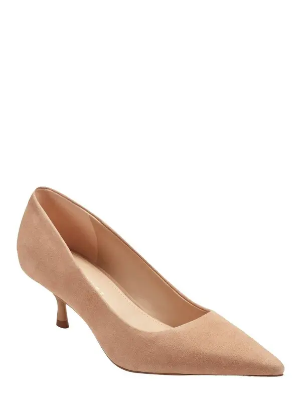 Marc Fisher Calynna Pointed Toe Kitten Heel Pumps - Medium Natural