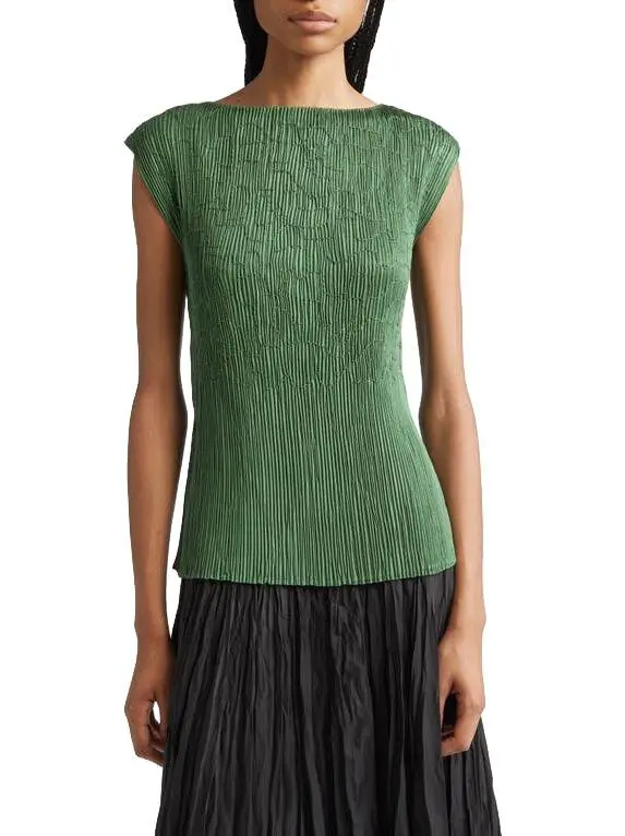 Lafayette 148 New York Embroidered Plissé Satin Top - Moss