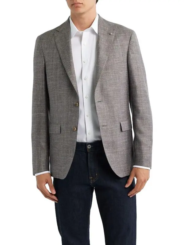 JACK VICTOR Slub Wool & Silk Blend Sport Coat - Brown