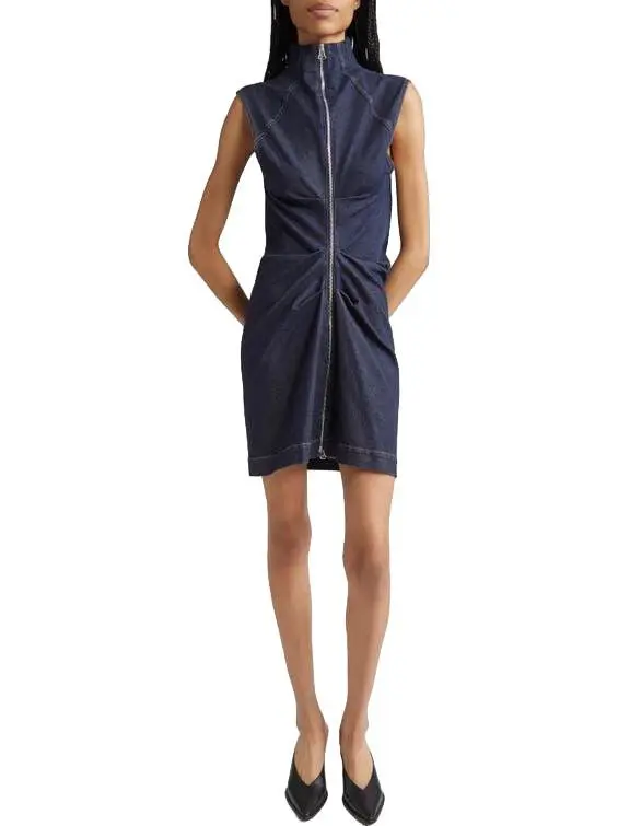 Sportmax Cerea Full-zip Ruched Denim Dress - Midnight Blue