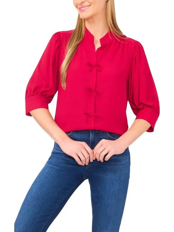 CECE DUPRAZ Bow Detail Button Front Top - Rose Cerise