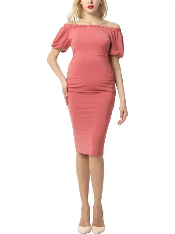 KIMI + KAI Convertible Shoulder Ruched Maternity Dress - Rosette