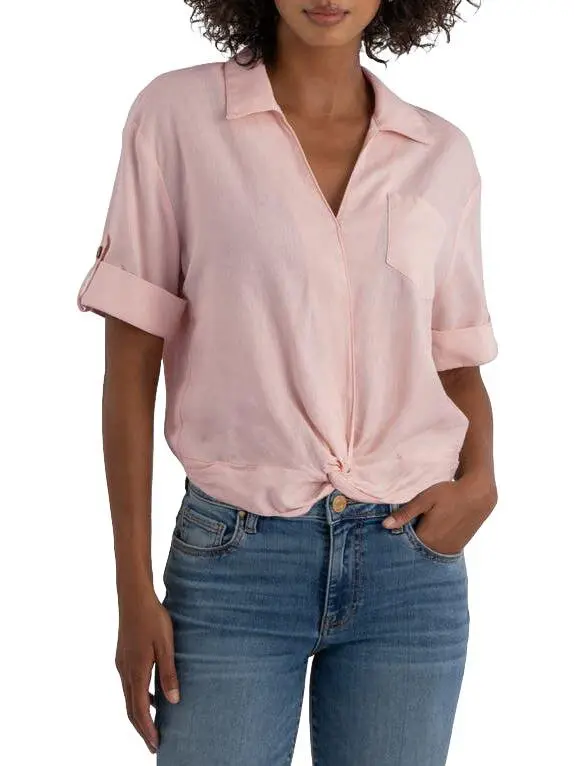 Kut From The Kloth Rebel Knot-front Linen-blend Top - Princess