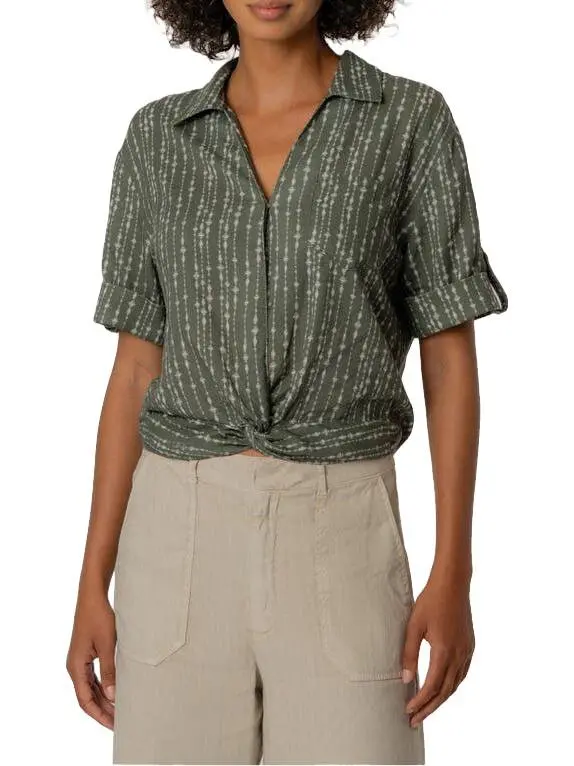 Kut From The Kloth Printed Knot-front Linen Blend Top - Inca Seaweed