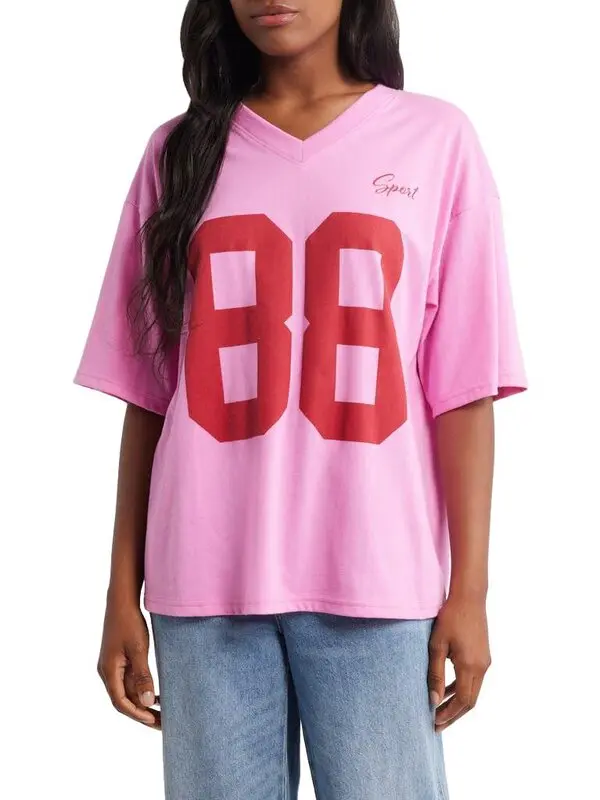 VINYL ICONS 88 Graphic Oversized T-shirt - Fuschia Pink