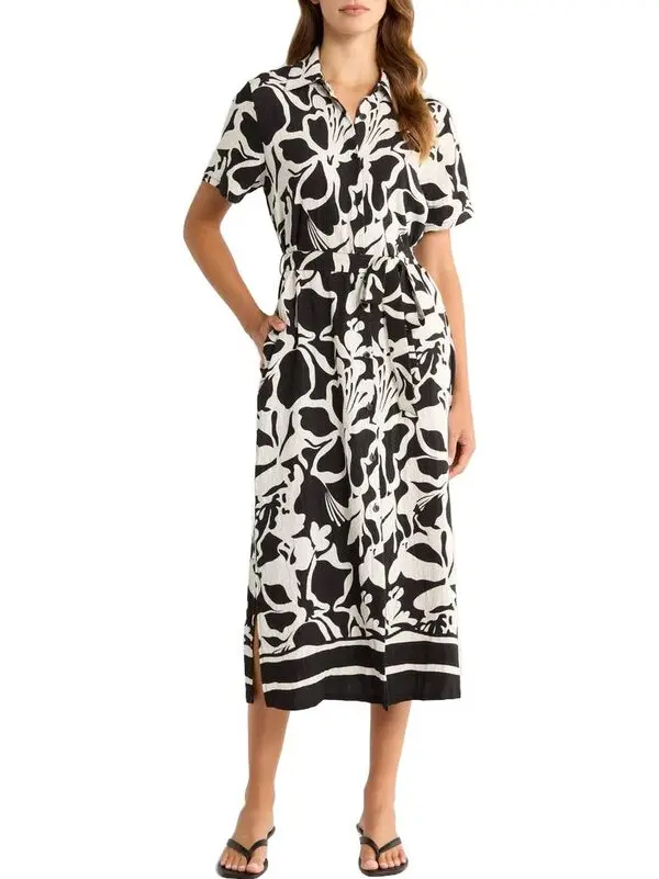 MELLODAY Printed Shirtdress - Black/white Pattern