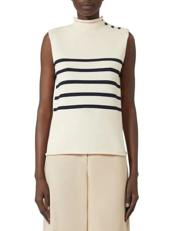 Max Mara Striped Sleeveless Cotton Sweater - Ivory