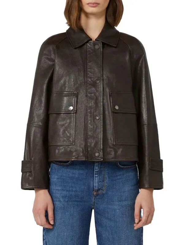 Max Mara Berbice Oversize Leather Jacket - Dark Brown
