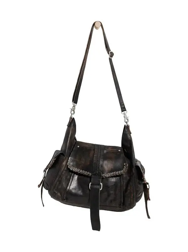 Free People Leigh Distressed Leather Hobo Bag - Aged Graphite