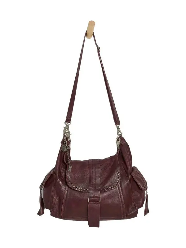 Free People Leigh Distressed Leather Hobo Bag - Blackberry