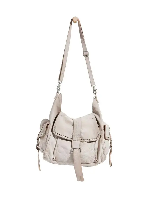 Free People Leigh Distressed Leather Hobo Bag - Pearl