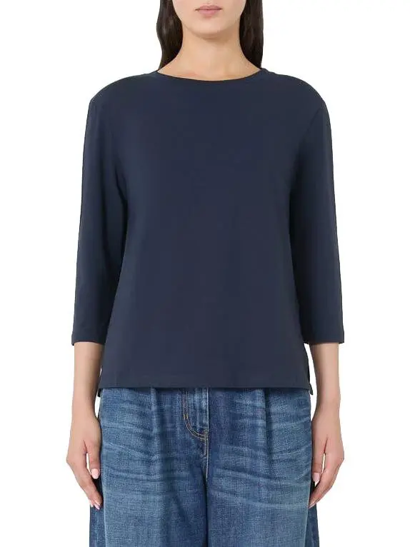 Max Mara Three-quarter Sleeve Jersey T-shirt - Navy