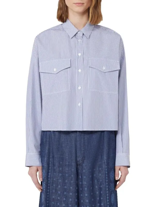 Max Mara Doria Stripe Colorblock Button-up Shirt - Navy