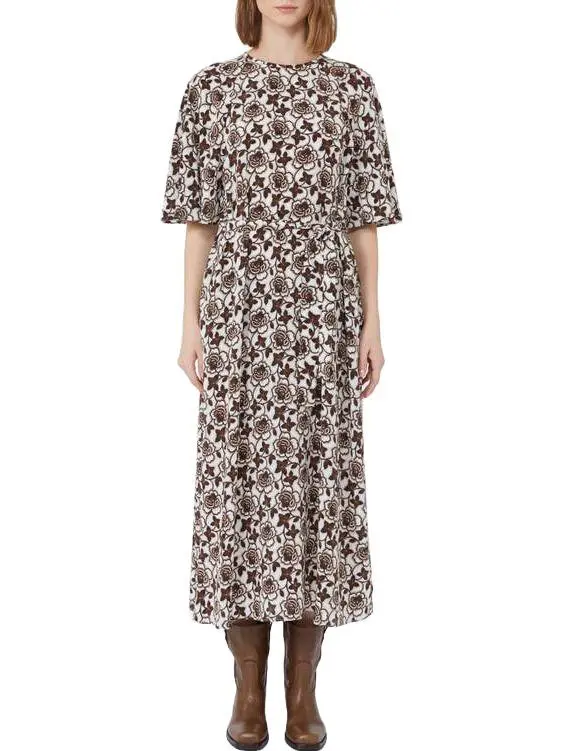 Max Mara Varese Floral-print Silk A-line Dress - Brown
