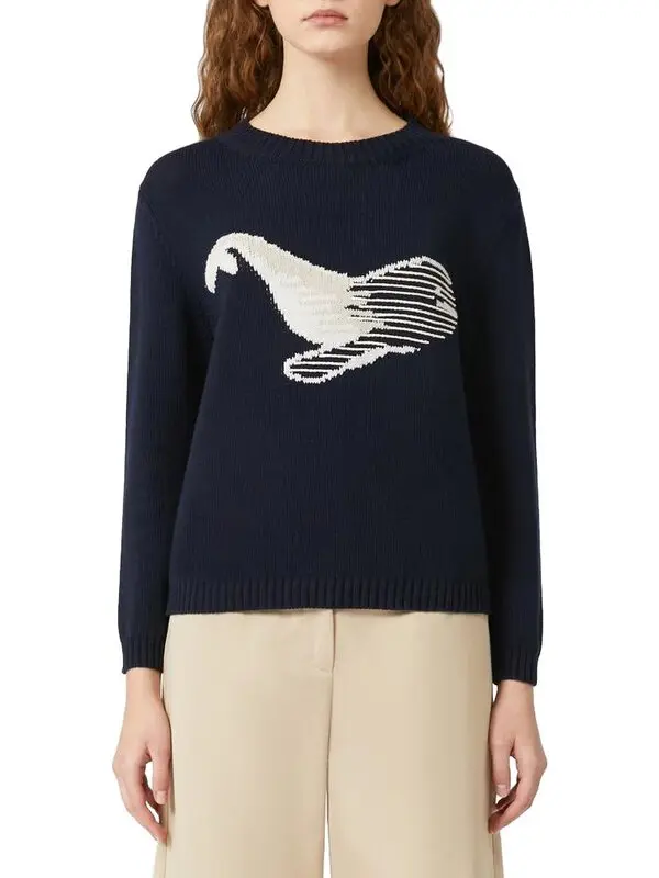 Max Mara Nespola Whale Embroidered Crewneck Sweater - Navy