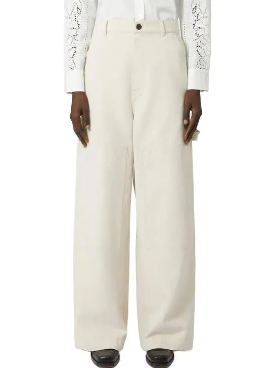 Max Mara Caronte Wide Leg Cotton Twill Carpenter Pants - Ivory