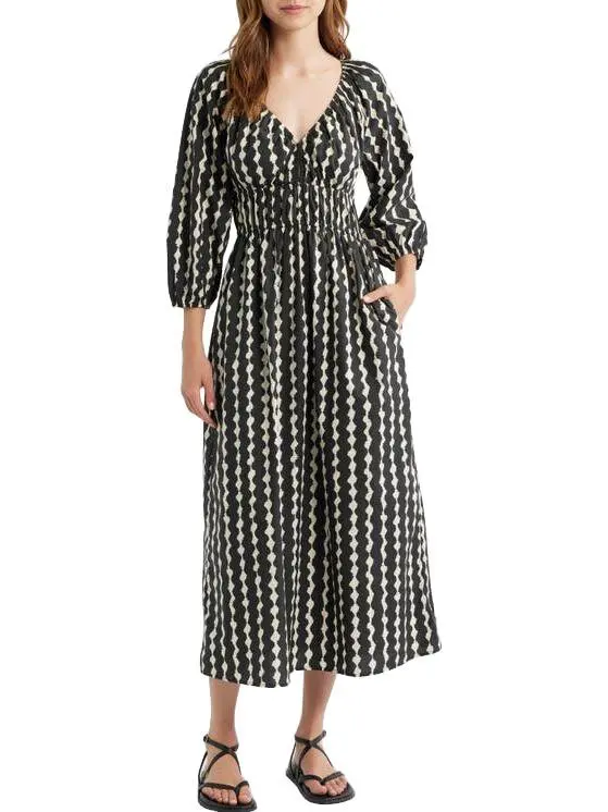 Rails Paio Abstract Print Cotton Midi Dress - Painted Noir