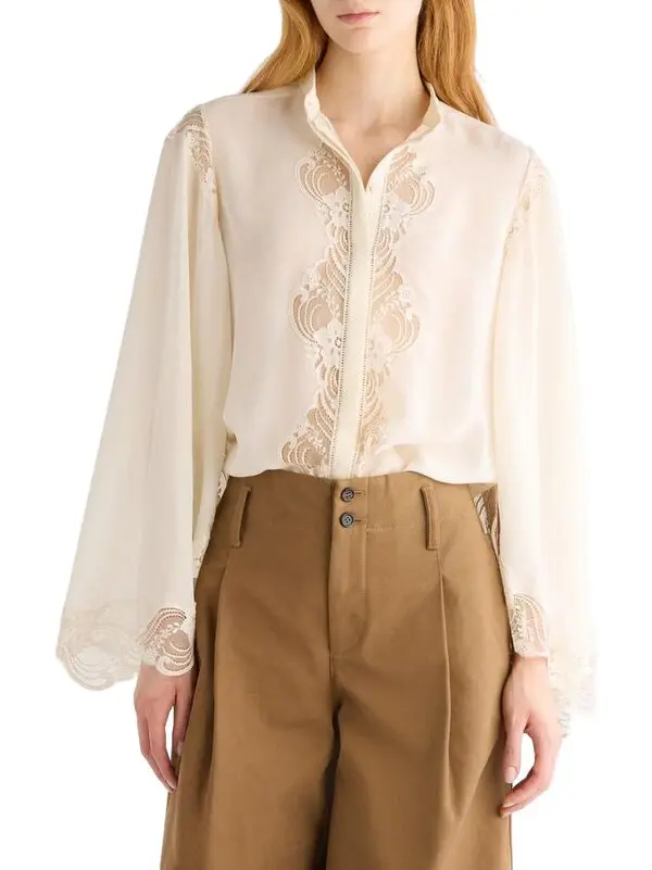 Chloé Silk Georgette & Lace Shirt - Pristine White