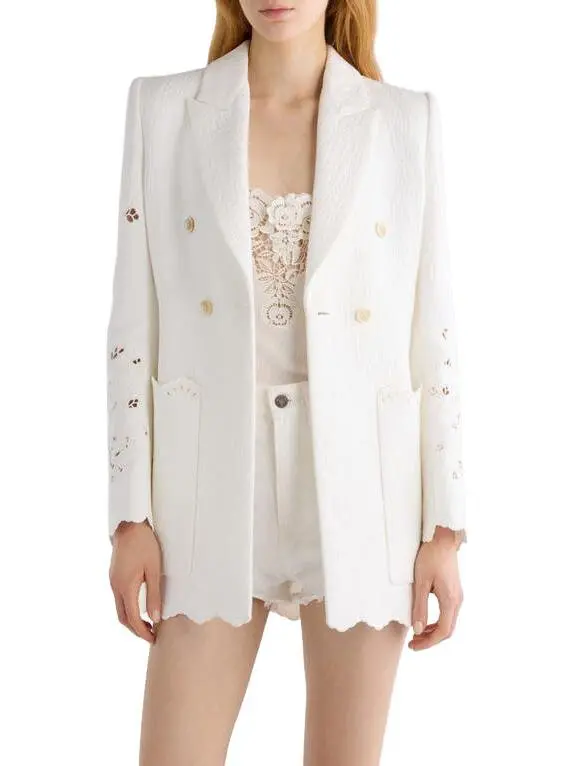Chloé Eyelet Floral Jacquard Double-breasted Jacket - Iconic Milk