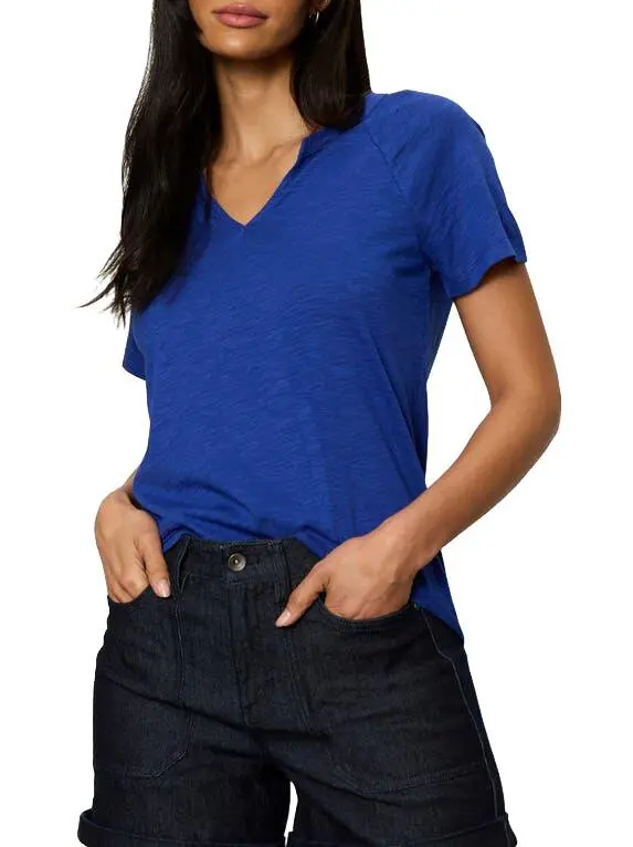 Sanctuary Notch V-neck Cotton-blend T-shirt - Luminous Blue