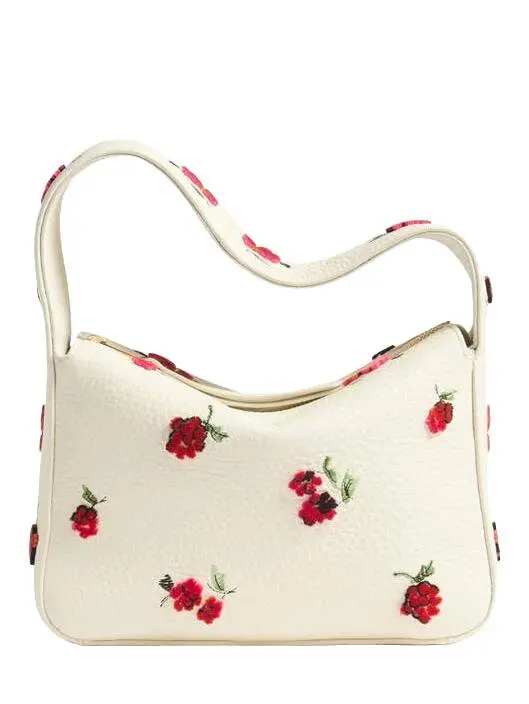 Khaite Elena Embroidered Leather Shoulder Bag - Raspberry/cream 628