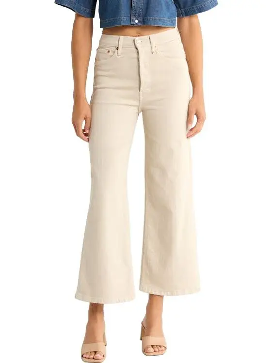RE/DONE High Waist Ankle Wide Leg Jeans - Pebble