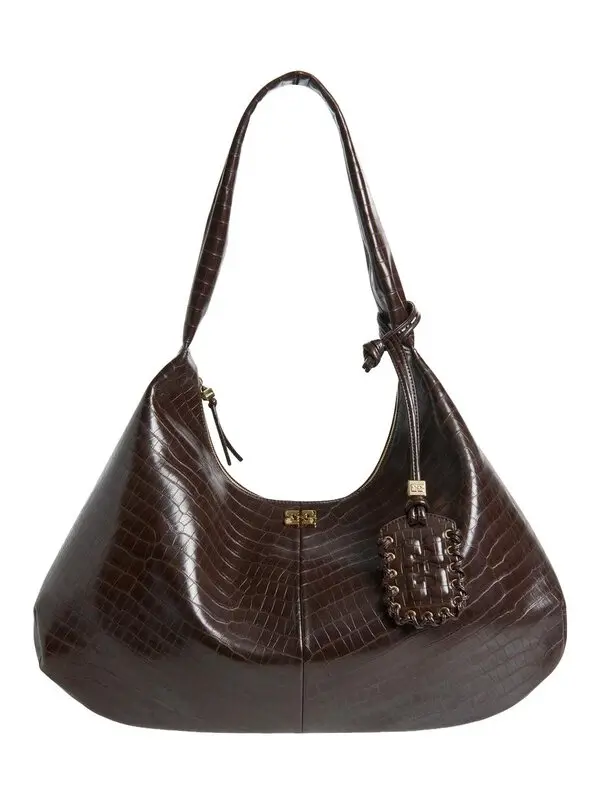 GANNI Xxl Bou Croc Embossed Hobo Bag - Chocolate Fondant