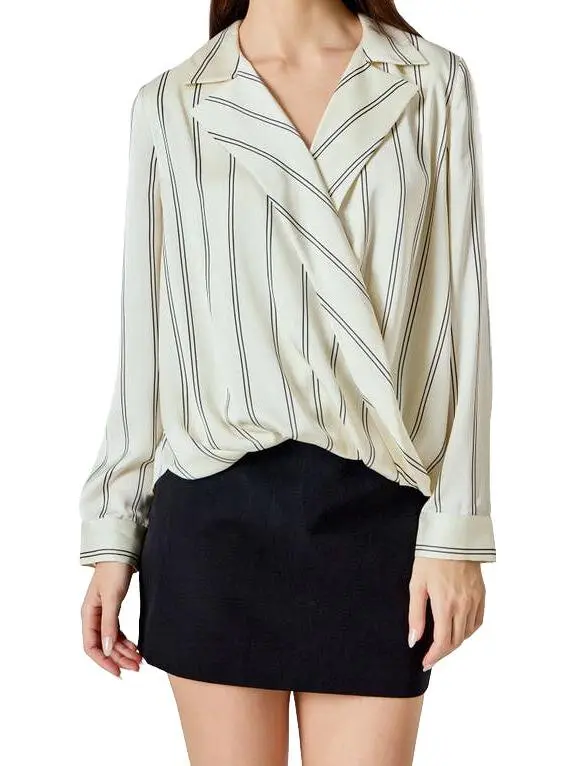 Endless Rose Stripe Wrap Top - Ivory Stripes
