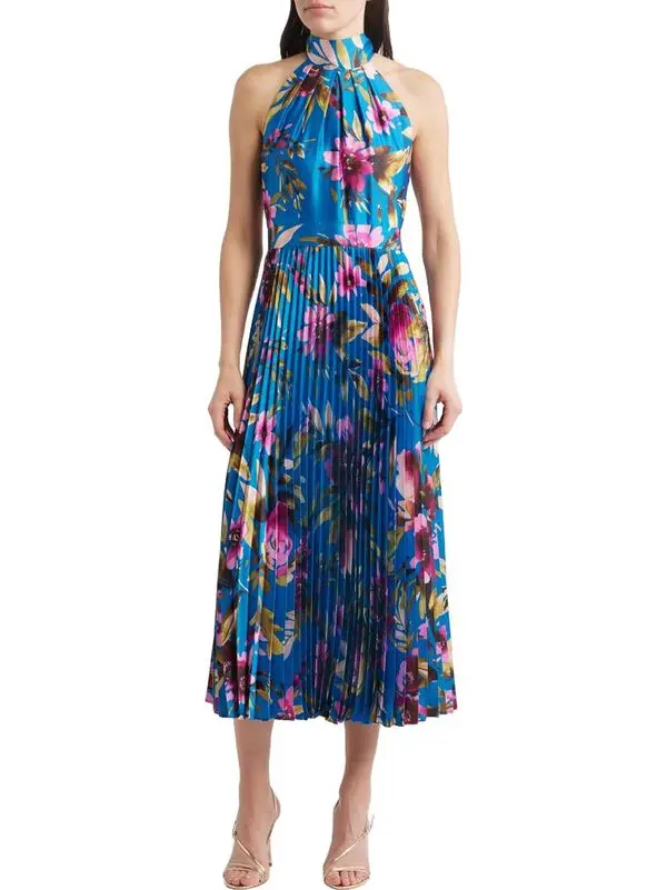 Eliza J Floral High Neck Midi Dress - Peacock