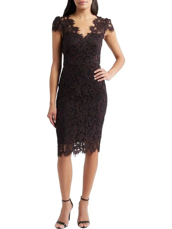 Eliza J Lace Sheath Dress - Brown