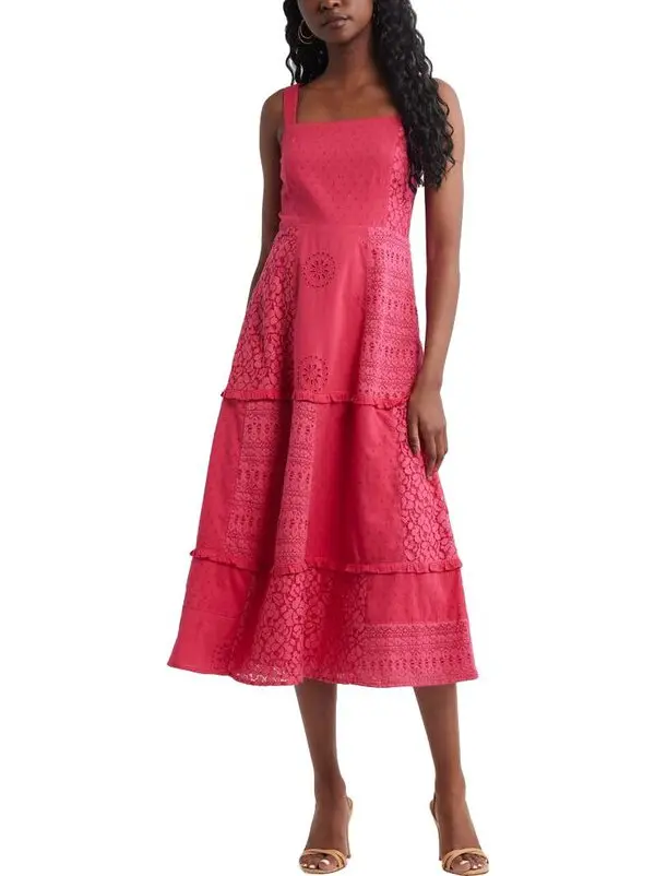 Chelsea28 Sleeveless Embroidered Eyelet Midi Dress - Red Jazzy