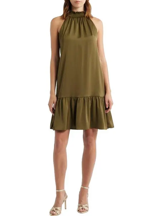 Vince Camuto Ruffle-hem Sleeveless Satin Dress - Olive