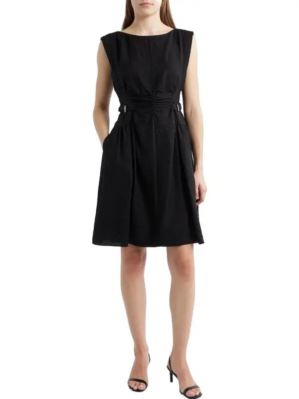 Vince Camuto Sleeveless Fit & Flare Crepe Dress - Black