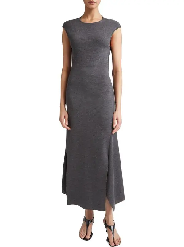 FFORME Clara Merino Wool Blend Knit Midi Dress - Mid Grey Melange