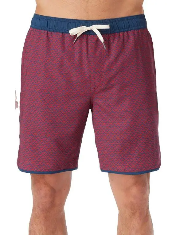 FAIR HARBOR Anchor Swim Trunks - Nautical Red Wavy Geo