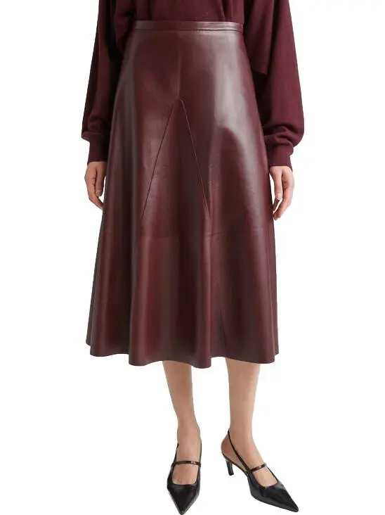 FFORME Selina A-line Leather Midi Skirt - Bordeaux