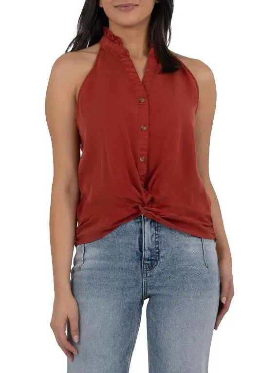 Kut From The Kloth Hester Twist Sleeveless Button-up Top - Terracotta