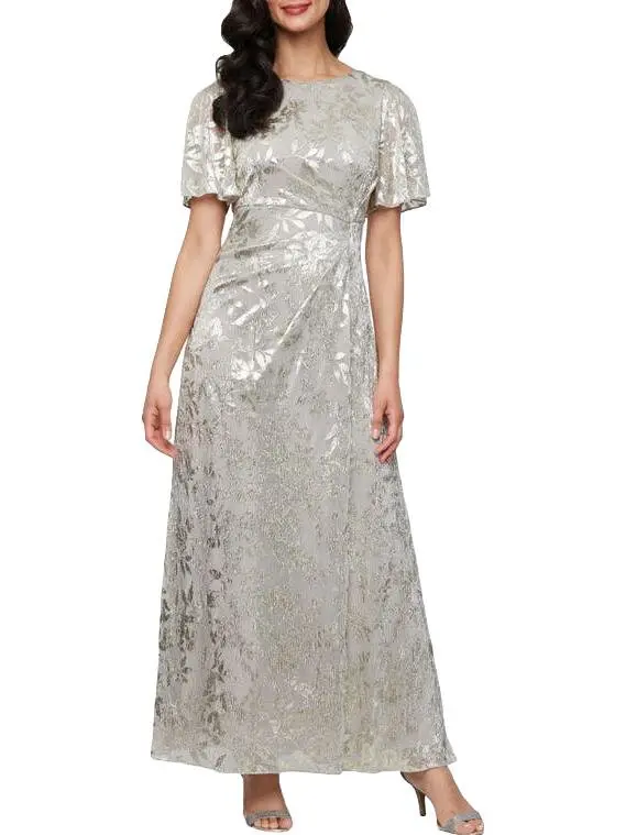 SL FASHIONS Foil Border Gown - Buff