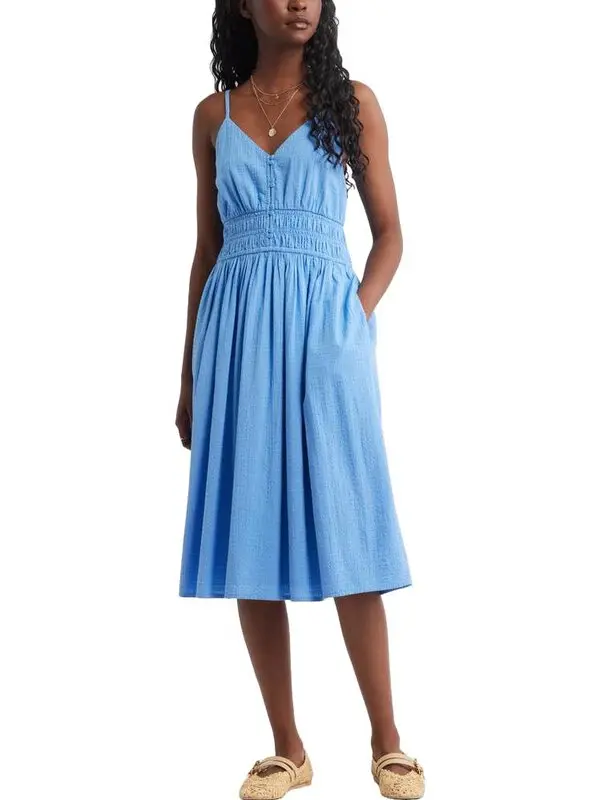 Treasure & Bond Strappy Smocked Gauze Midi Dress - Blue Provence