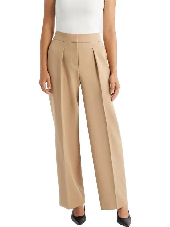 Anne Klein Pleated Wide-leg Pants - Light Coffee