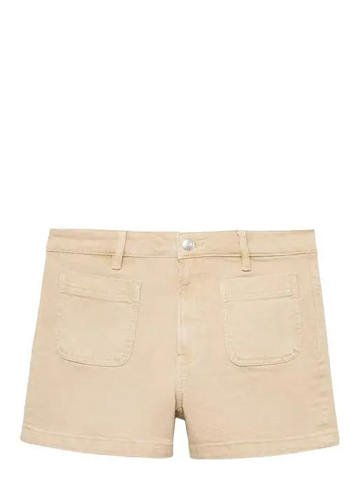 Mango High Waist Patch Pocket Denim Shorts - Sand