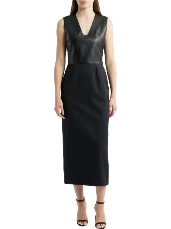 BOSS Drumialda Wool & Leather Column Dress - Black