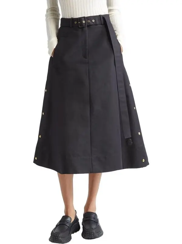 Moncler Belted A-line Midi Skirt - Black