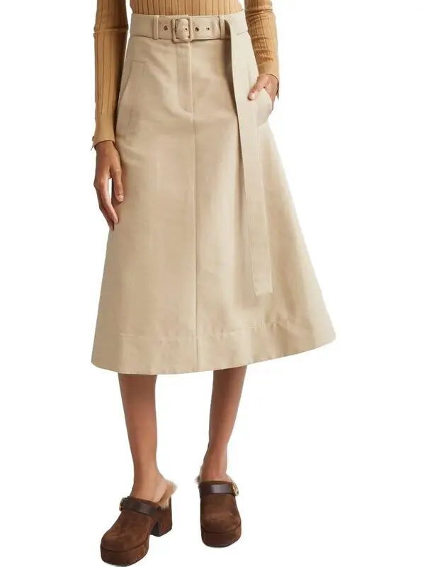 Moncler Belted A-line Midi Skirt - Light Mud